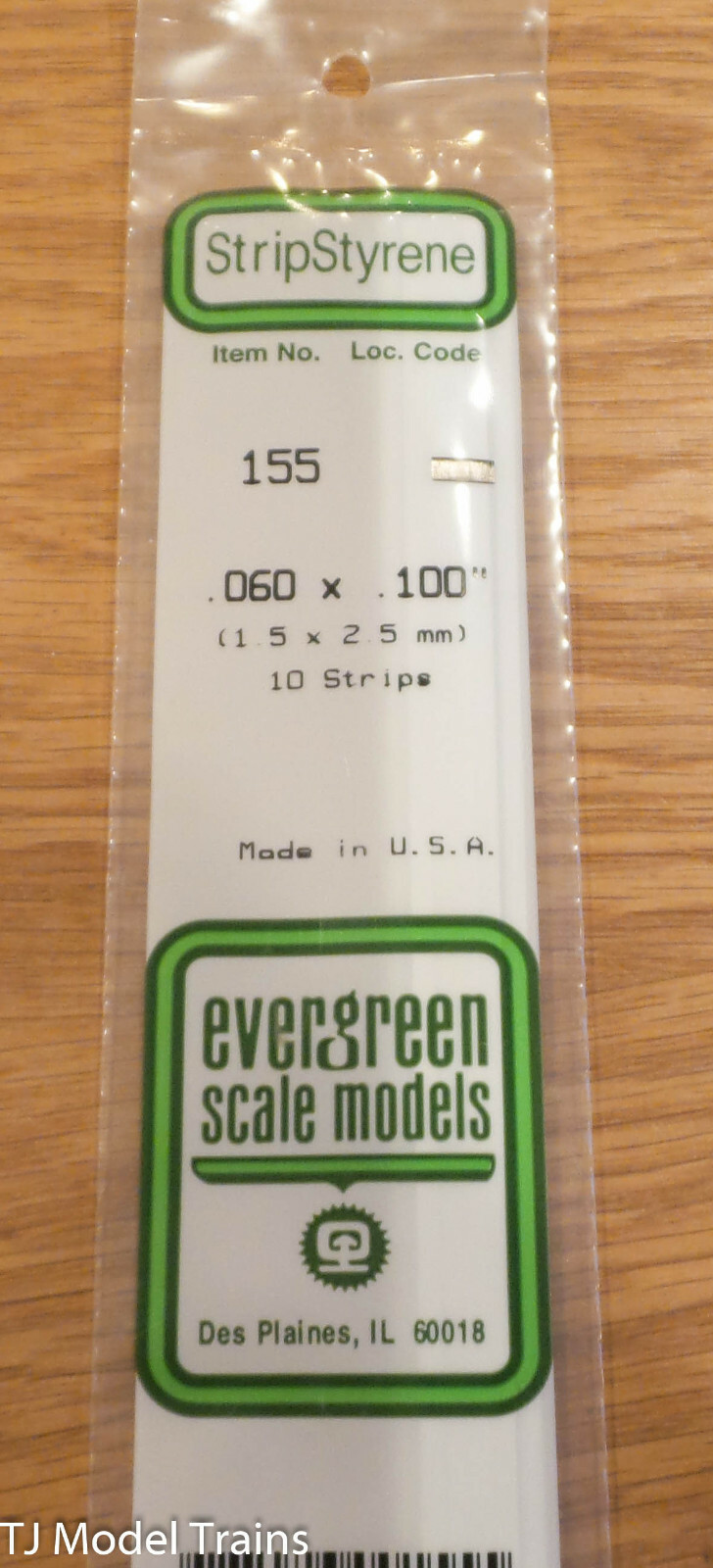 Evergreen Styrene #155 Styrene Strip .060" x .100" 1.5 x 2.5 mm pkg10 ...