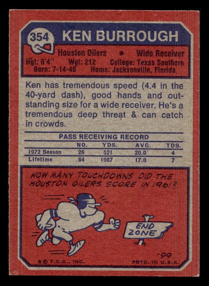 1973 Topps #354 Ken Burrough Ex-Mint Oilers ID:483975 | eBay