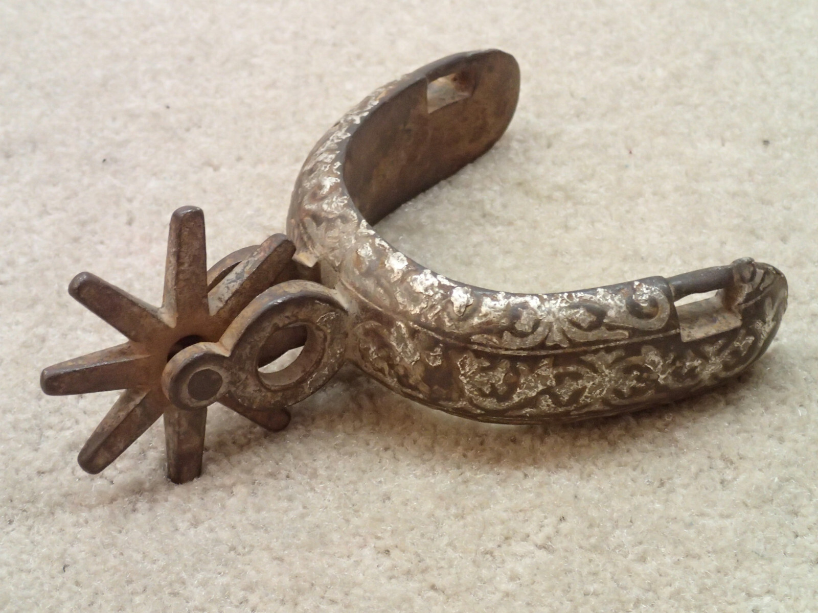 Vintage Mexican Single Heavy Iron Spur 8pt Rowel Estate Item Rough ...