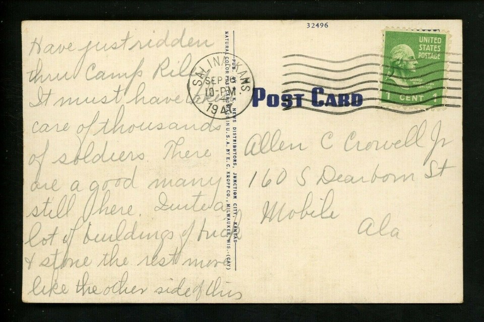 Military Base postcard Camp Whitside Hospital Fort Riley, Kansas KS ...