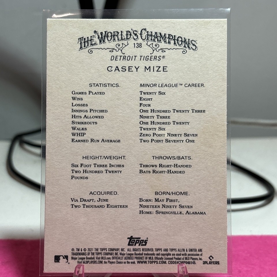 2021 Topps Allen & Ginter Rookie RC Casey Mize #138 Detroit Tigers | eBay