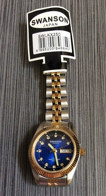 Swanson Womens Watch Round Blue Dial Crystal Hours Date on a 2 Tone ...