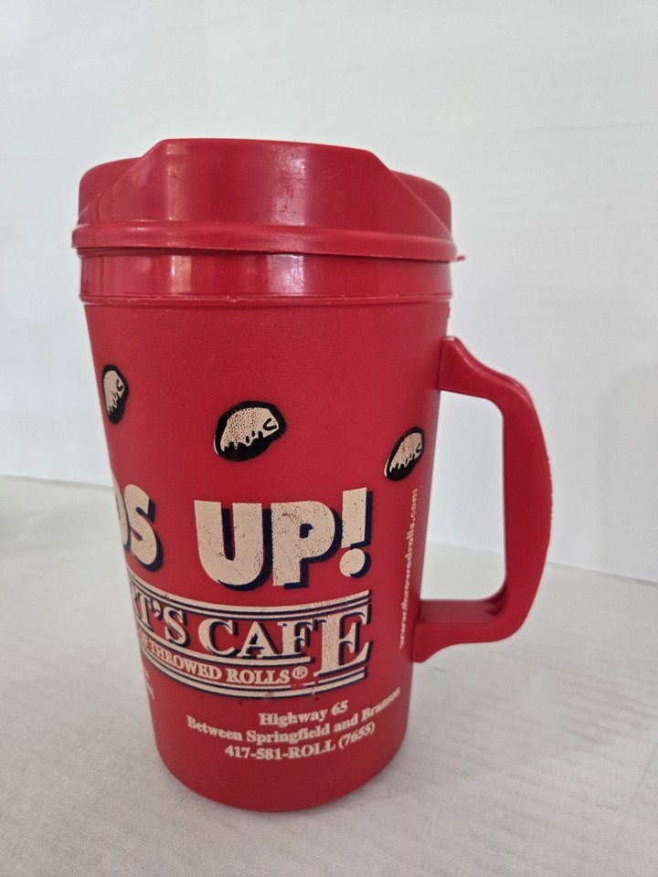 Lambert’s Cafe Throwed Rolls Heads Up Lg Red Insulated Travel Mug Thermo Serv | eBay