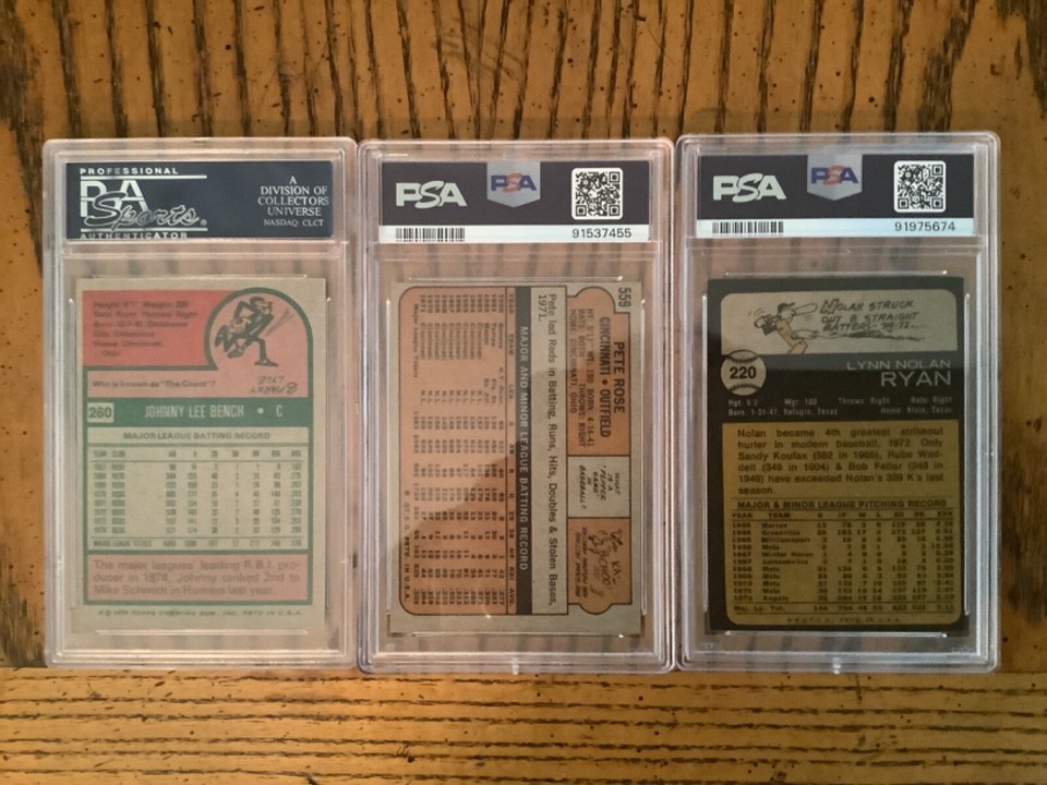 3 VINTAGE PSA BASEBALL CARD LOT, JOHNNY BENCH, PETE ROSE, NOLAN RYAN | eBay