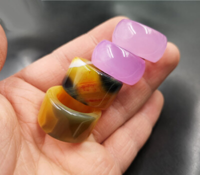 Multicolor Pink Chalcedony Agate Women Men's Big Thumb Ring BanZhi ...