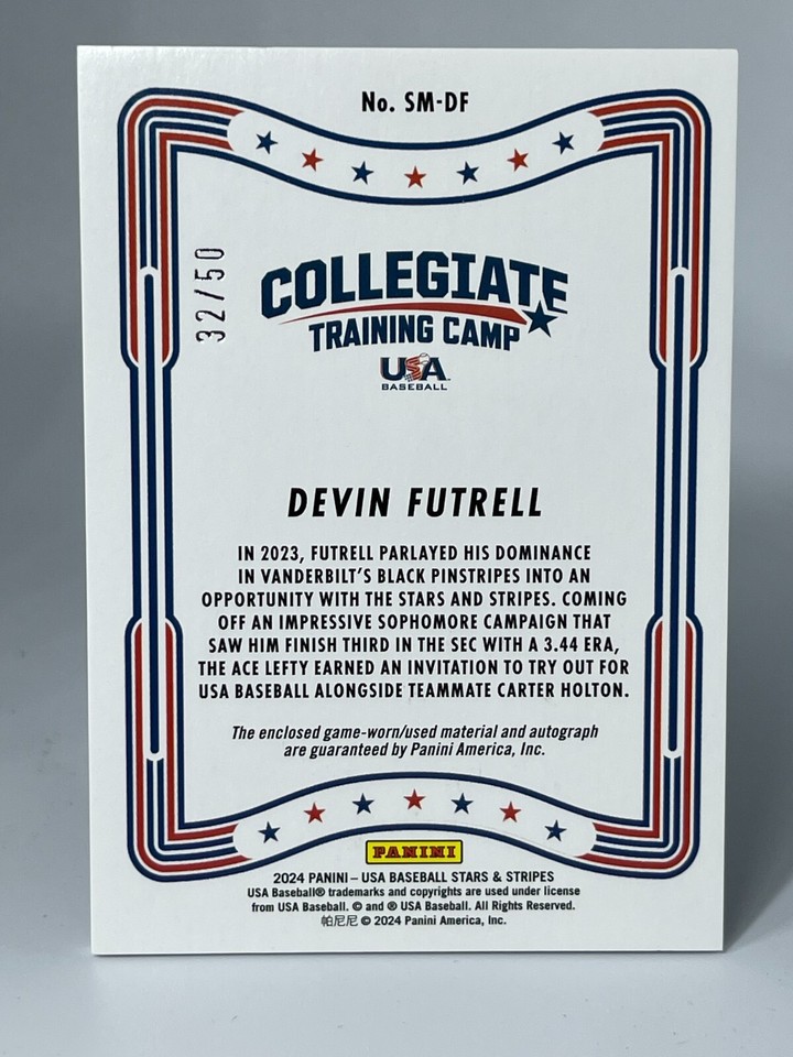 2024 Panini USA Stars & Stripes DEVIN FUTRELL Auto Jersey GOLD ...