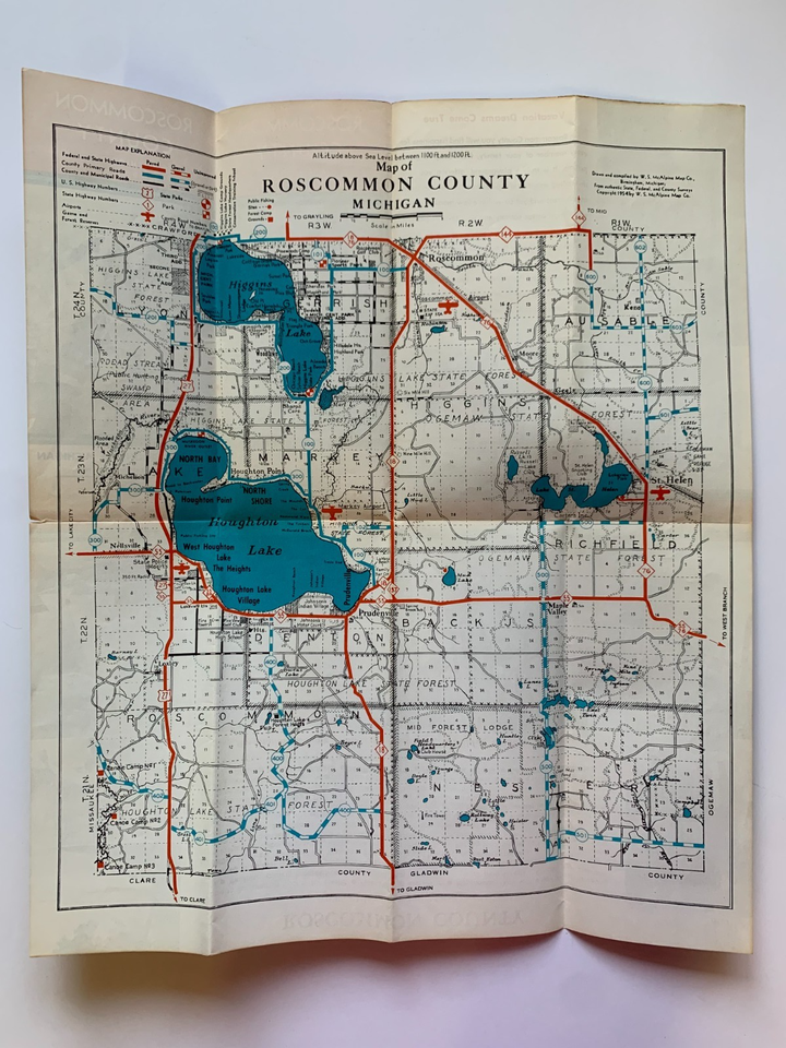 ROSCOMMON COUNTY, Michigan vintage 1954 brochure map, Houghton ...