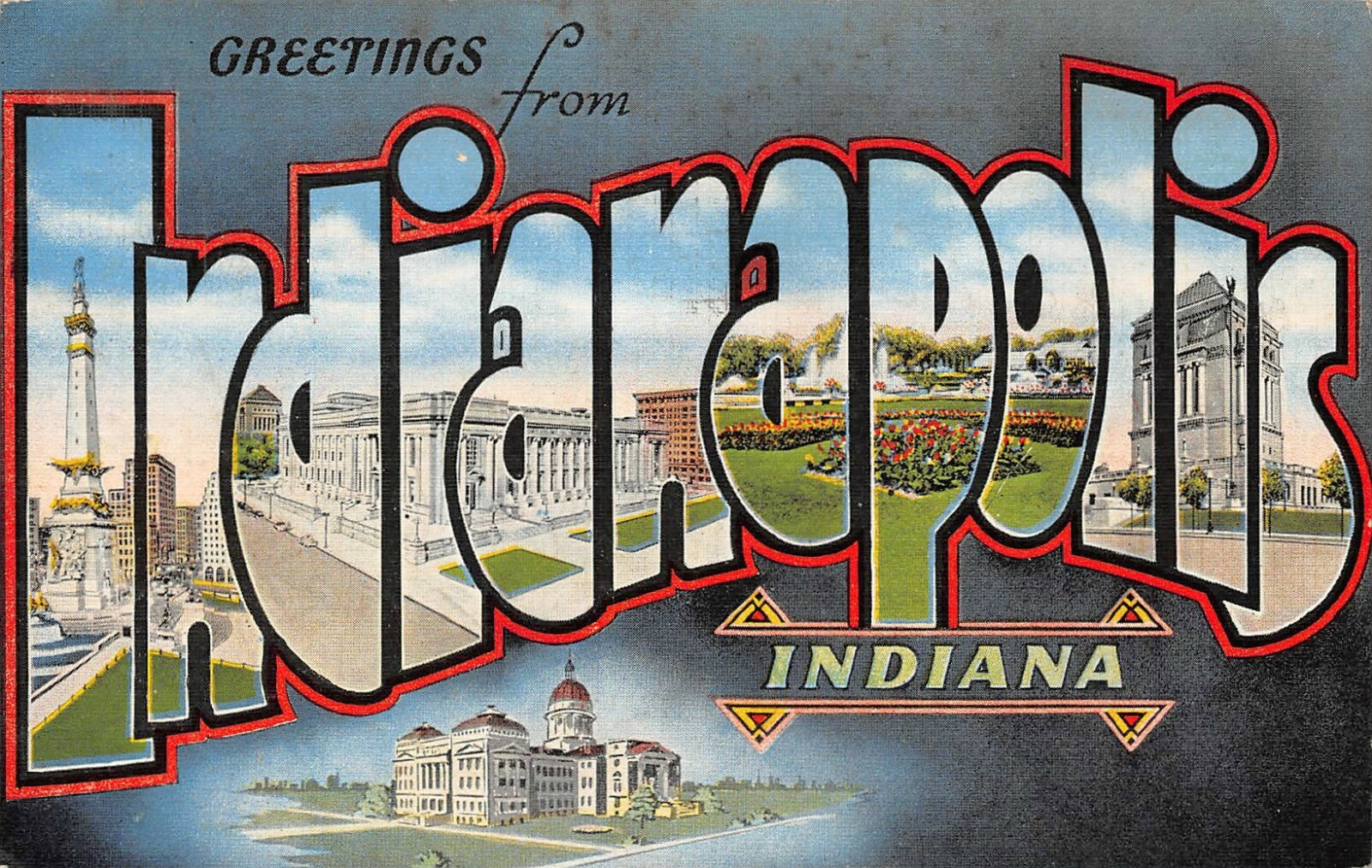 Greetings From Indianapolis Big Letters Multi Views Indianapolis,IN Vtg ...