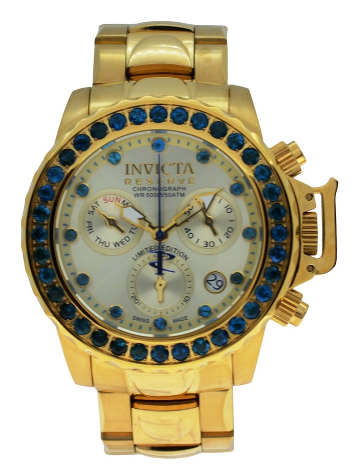 Men's 47mm Invicta Reserve Subaqua Blue Neon Apatite Gold LE Watch! Ref ...
