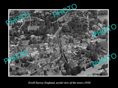 OLD 6 X 4 HISTORIC PHOTO OF EWELL SURREY ENGLAND, AERIAL VIEW OF TOWN ...