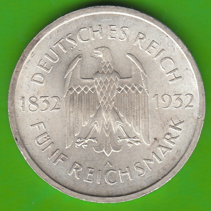 Münze Mark Silber 5 Reichsmark 1932 A Goethe hübsch sehr selten ...