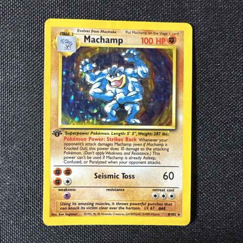 Pokémon TCG 1st Edition Shadowless MACHAMP 8/102 Base Set Holo Rare ...