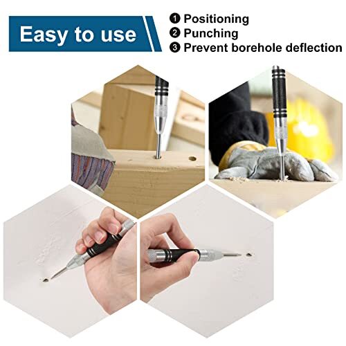 2pcs Heavy Duty Automatic Center Punch 5'' Premium Steel Spring Loaded ...