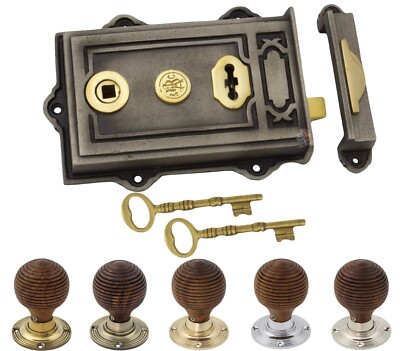 Davenport Rim Lock With Rosewood Wooden Beehive Door Knobs - Choose ...
