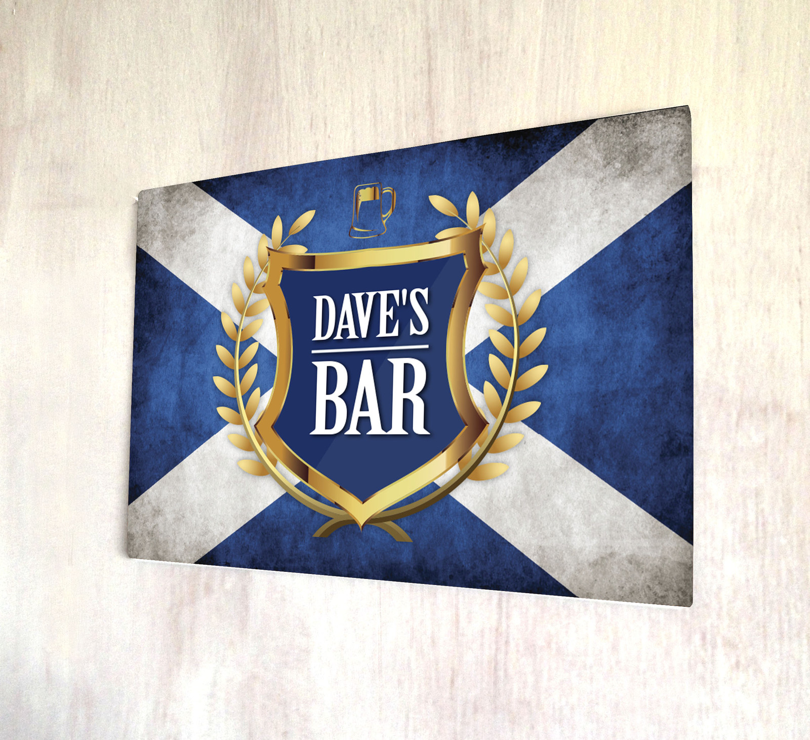 Personalised Golden Crest Scottish Flag Beer Label sign A4 metal plaque ...