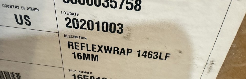 Box 100qty- Reflexwrap 1463 LF 16MM Fiberglass for High Temp Protection ...