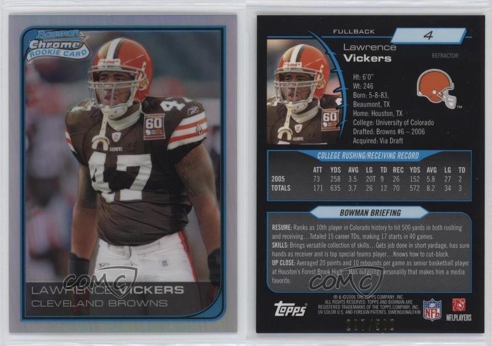 2006 Bowman Chrome Refractor 287/500 Lawrence Vickers #4 4g8 | eBay