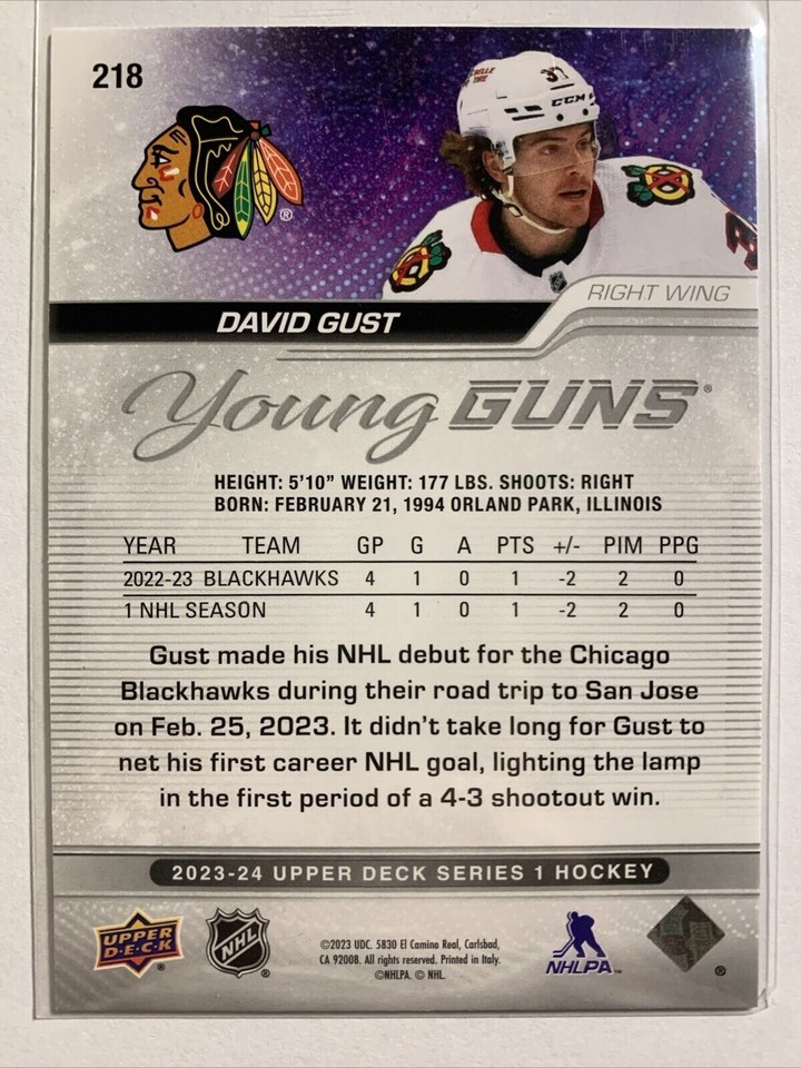 2023-24 Upper Deck Young Guns Rookie #218 David Gust YG RC Chicago ...