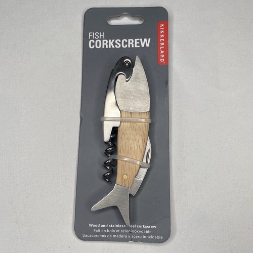 Kikkerland Oak Wood Fish Corkscrew Waiters Friend Beer Wine Bottle ...