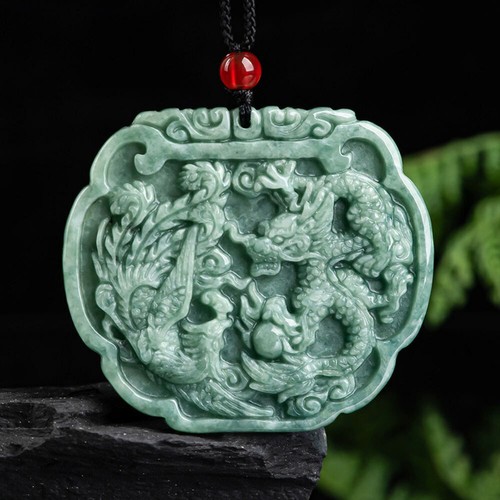 Natural 100% Grade A Jade Jadeite Pendant Lucky Dragon Phoenix Pendant ...