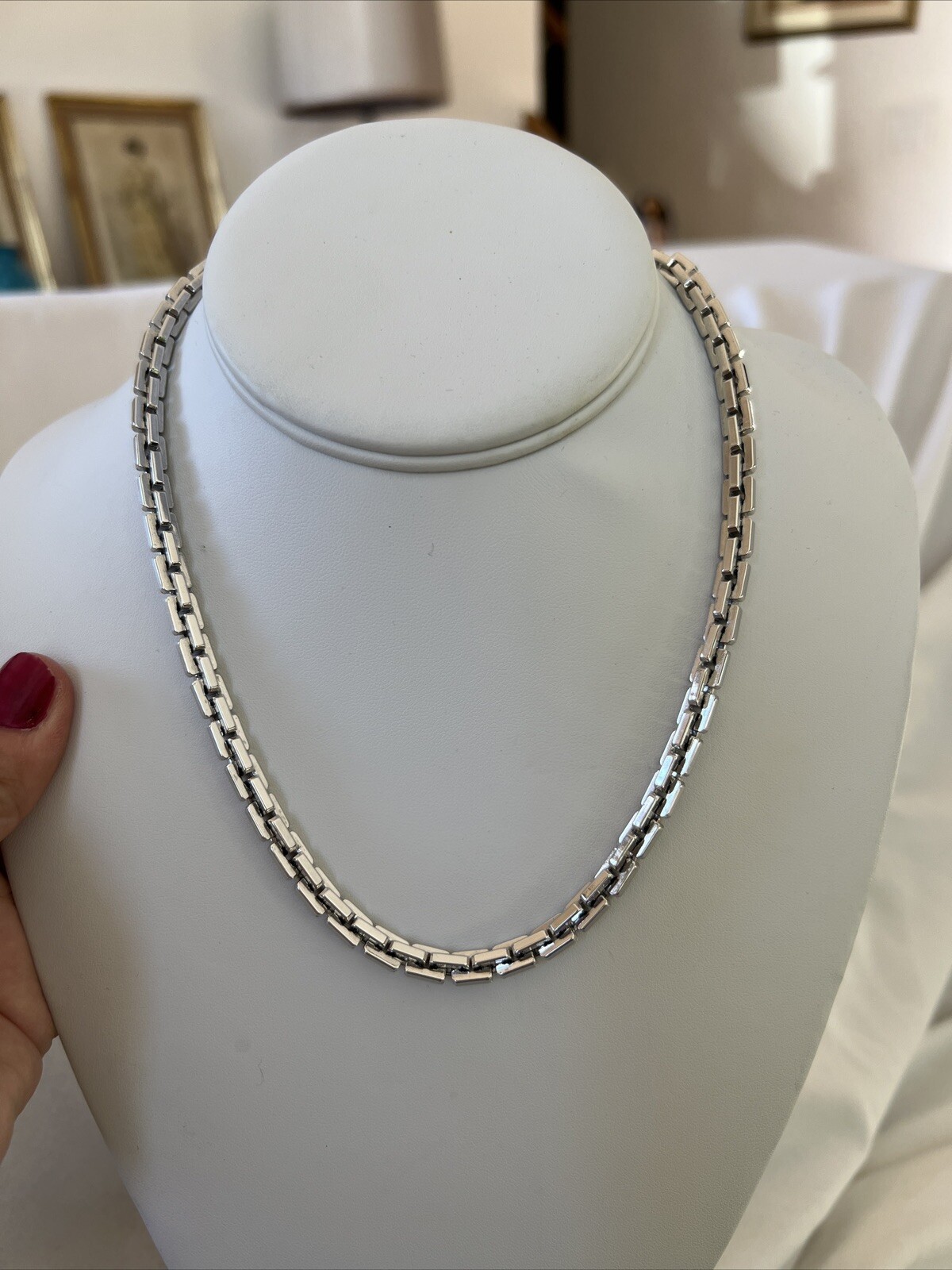 Vintage MONET Shiny Silver Tone Fancy Box Link Chain … - Gem
