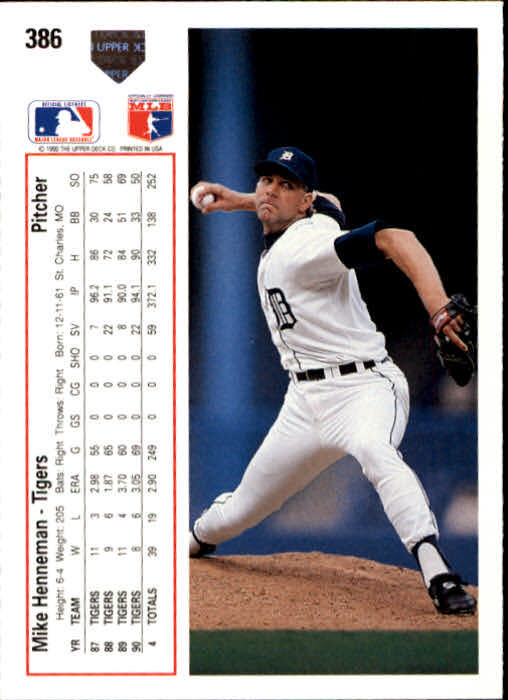1991 Upper Deck Baseball Card #386 Mike Henneman | eBay