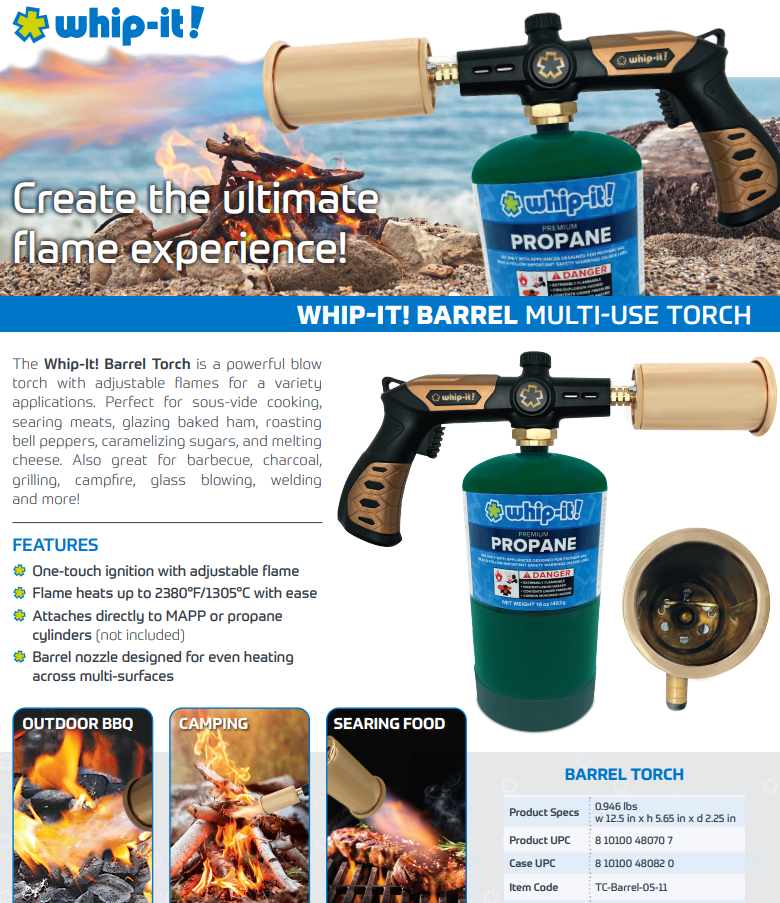 BRAND NEW WHIP IT BARREL SEARING POWERFUL FLAME PROPANE MAP GAS TORCH ...
