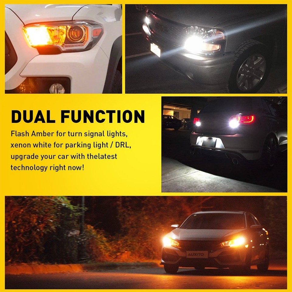 2PC Amber White 7443 LED DRL Parking Lights Turn Signal Lights CANBUS ...