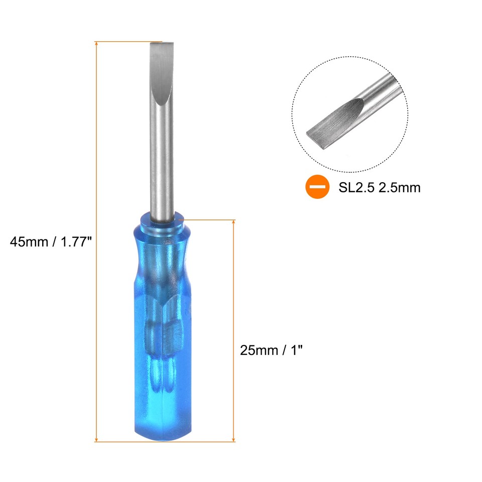 8Pcs SL2.5 Mini Slotted Screwdriver 2.5mm Magnetic Flat Head 45mm ...