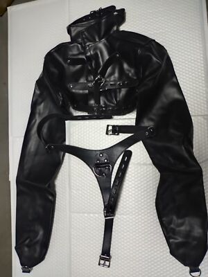 PU Leather Straightjacket Costume Open Chest Arm Harness Restraint ...