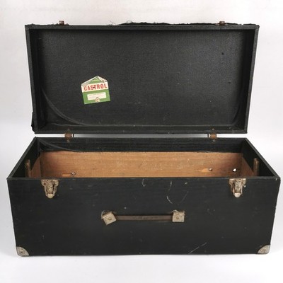 Vintage Wooden Brexton Storage Car Trunk Castrol Rexine Black Box 1950s ...