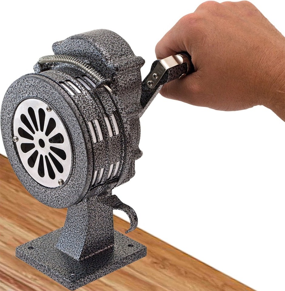 BASE MOUNT LOUD HAND CRANK MANUAL OPERATED AIR RAID ALARM METAL ...