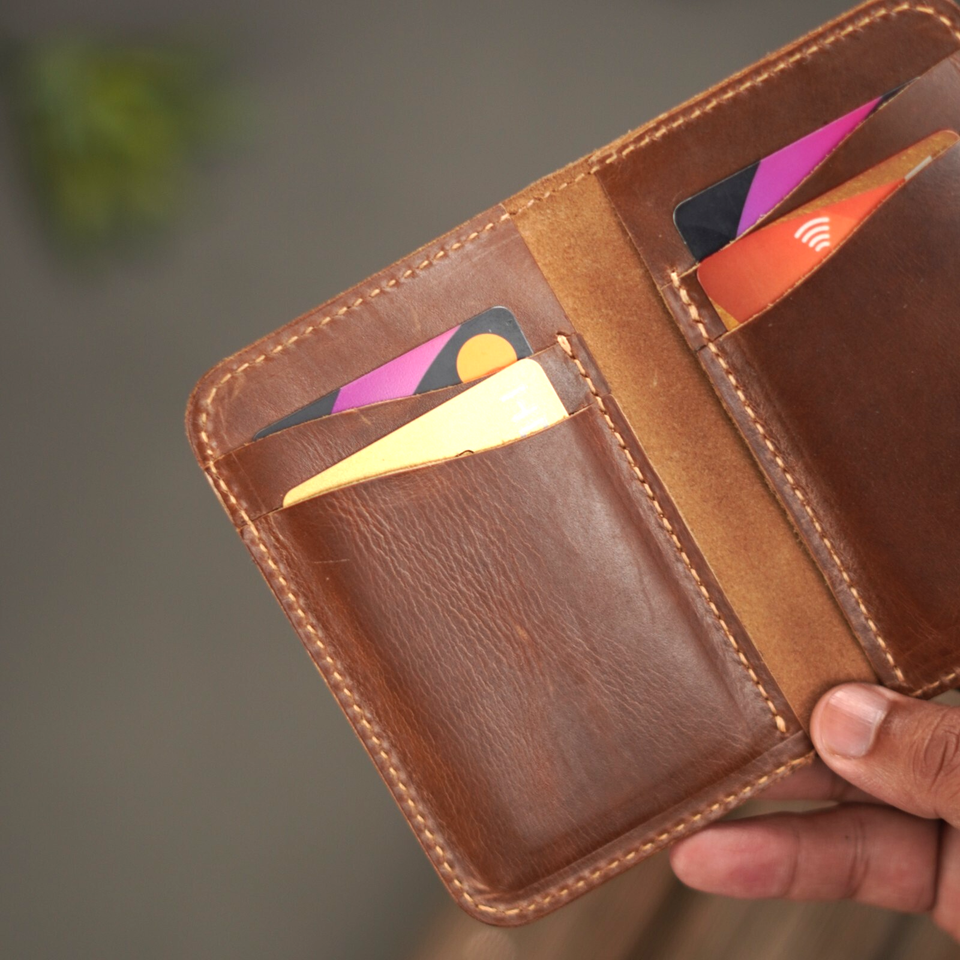 Genuine Handmade Full Grain Pure Leather Bifold Vertical Wallet for Men ...