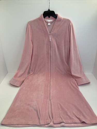 ADONNA Women's Luxury Velour Bathrobe Small Pink Zip Front Long Sleeve ...