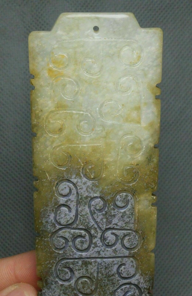 12CM Unique Old China Natural Xiu Jade Carve Dragon Beast Pattern Yubi ...