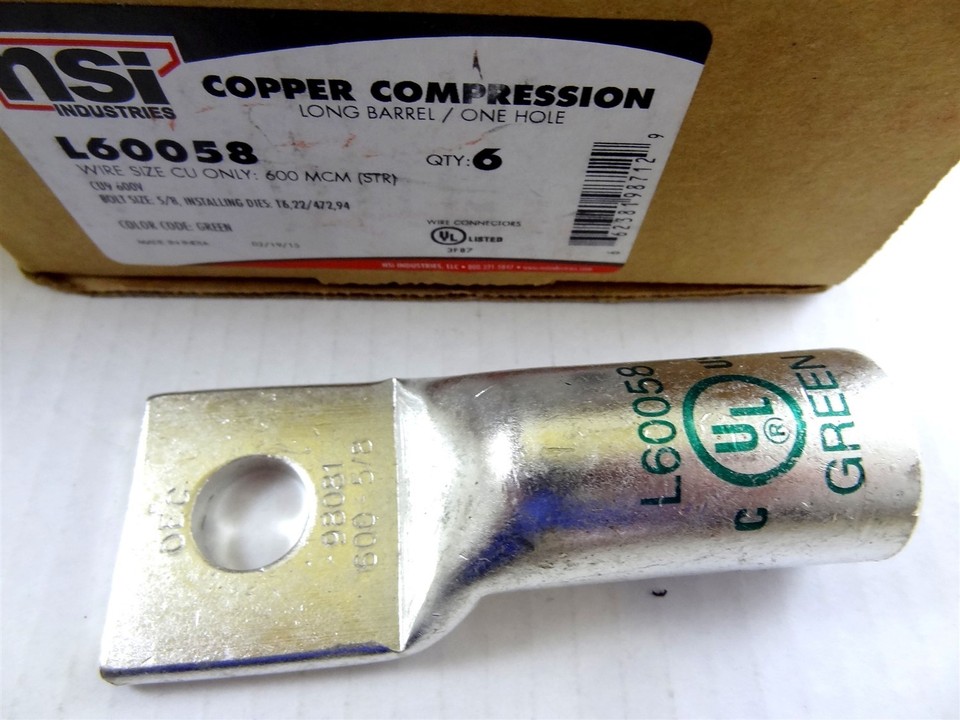 Copper Compression Connector, Long Barrel Copper Lug, One Hole L60058 ...