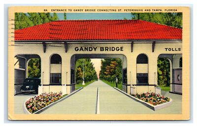 1943 TAMPA, FL Postcard- ENTRANCE TO GANDY BRIDGE CONNECTING ST ...