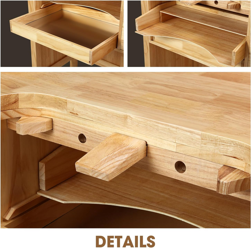 Heavy Duty Wood Workbench, Wooden Workbench with 5 Drawers for Workshop ...