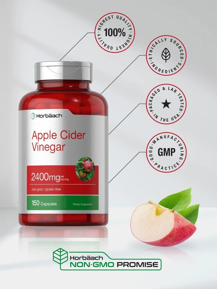 Apple Cider Vinegar Capsules 150 Count Advanced Formula Non GMO 2400mg ...