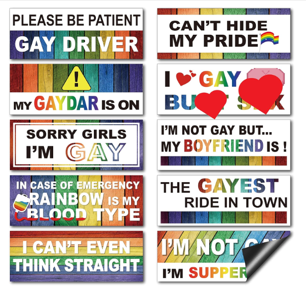 10-pack Magnetic Rainbow Bumper Decals, Funny Gay Pride Car Stickers ...