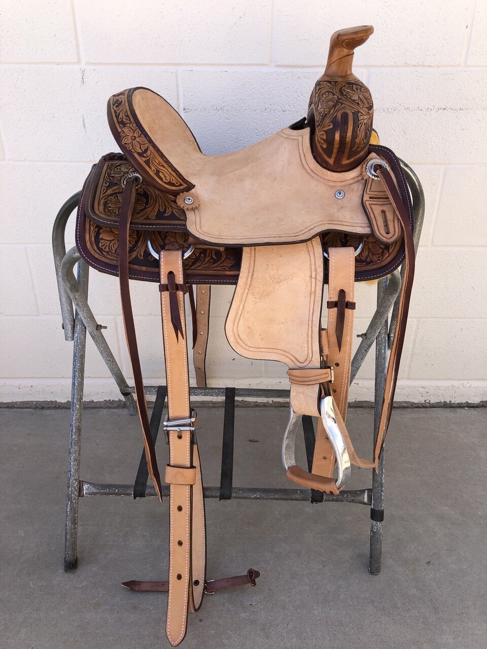 Western Brown Strip Down Carved Roper Ranch Buck stitch Saddle 7504 : ...