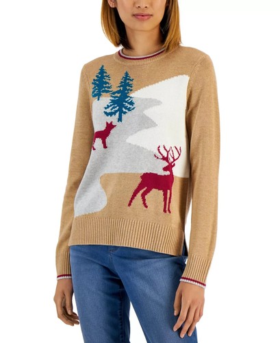 Charter Club Petite Med Winter Scene Crewneck Sweater 766380778549| eBay
