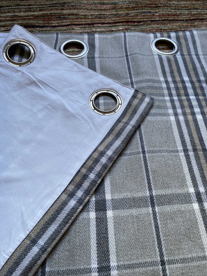 DUNELM Curtains Highland Check 90x90 Tartan Wool Style Rustic LONG Grey ...