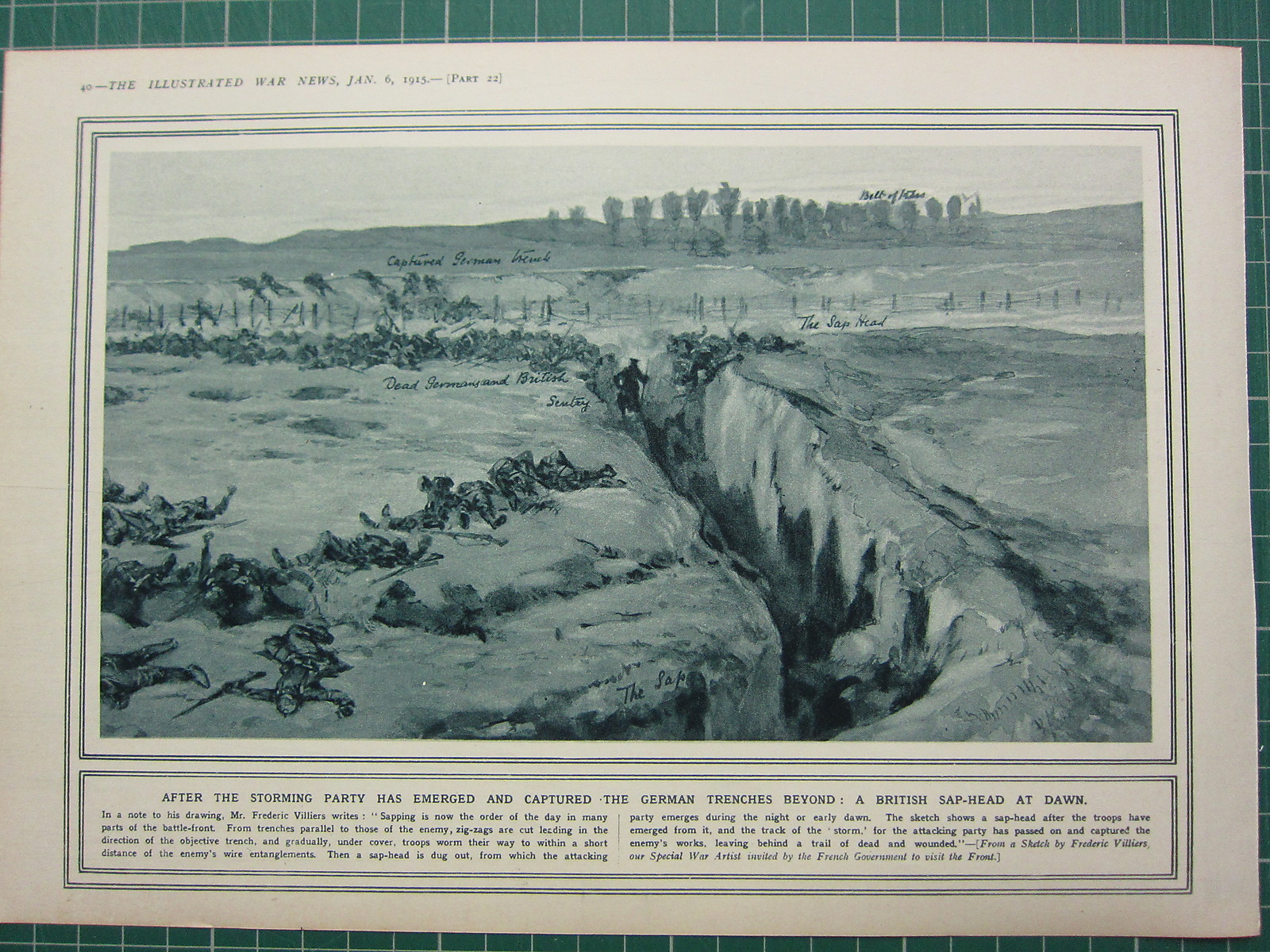 1915 WWI WW1 PRINT AFTER STORMING PARTY CAPTURED GERMAN TRENCHES ...