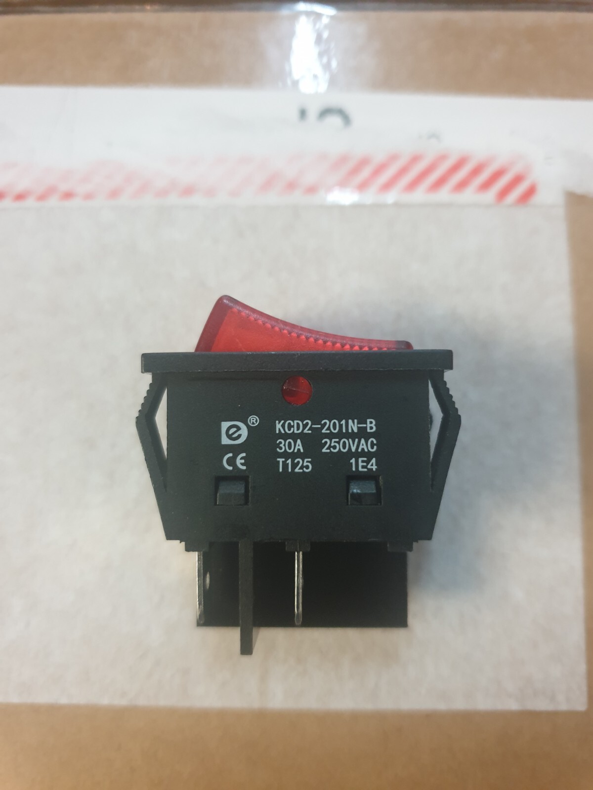 30A Rocker Switch DPST, latching, red illuminated with 0/1 marking 240V ...