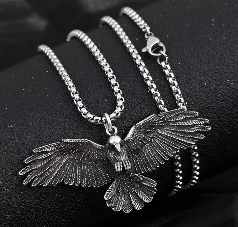 Men's Punk Winged Bald American Eagle Pendant Necklace Stainless Steel ...