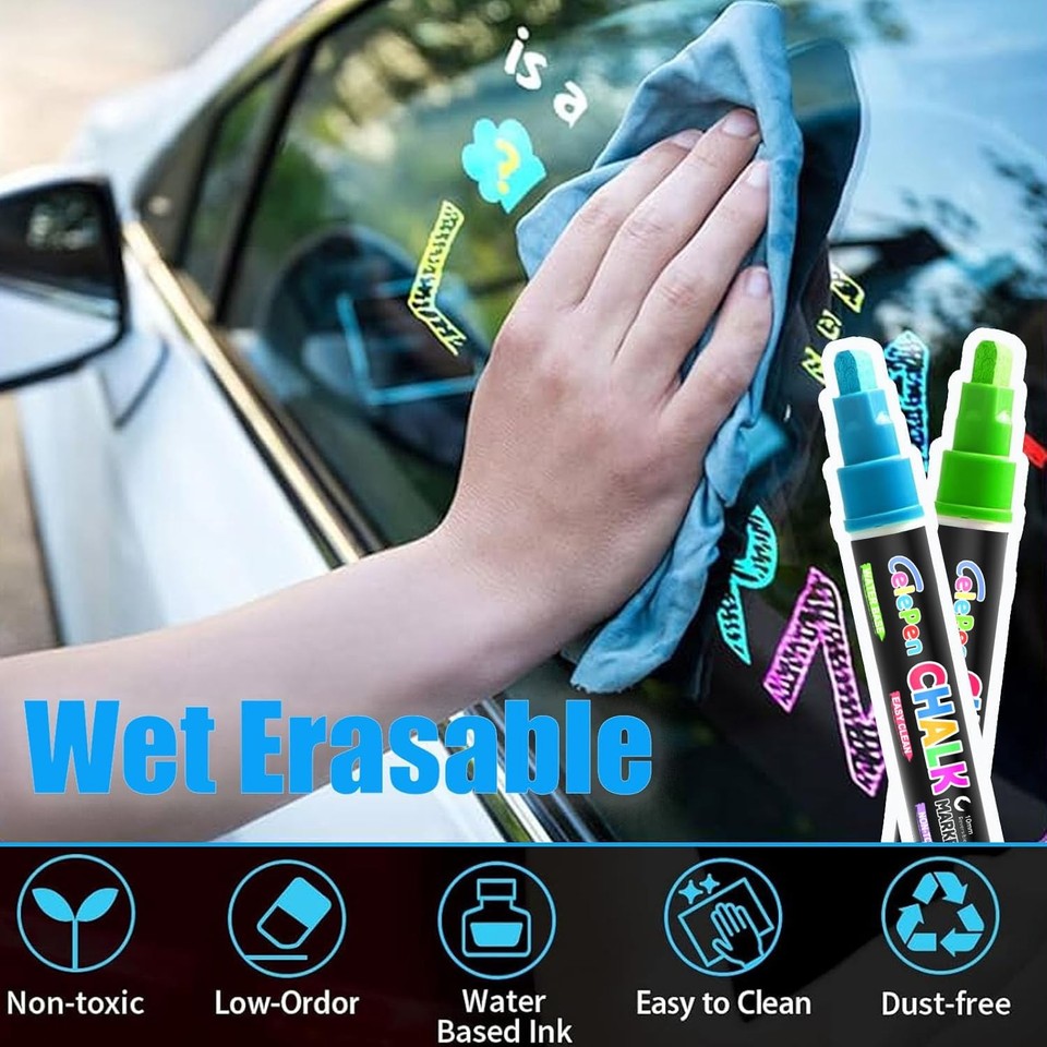 Window Chalk Markers for Cars Glass Washable, 8 Colors Jumbo Liquid ...