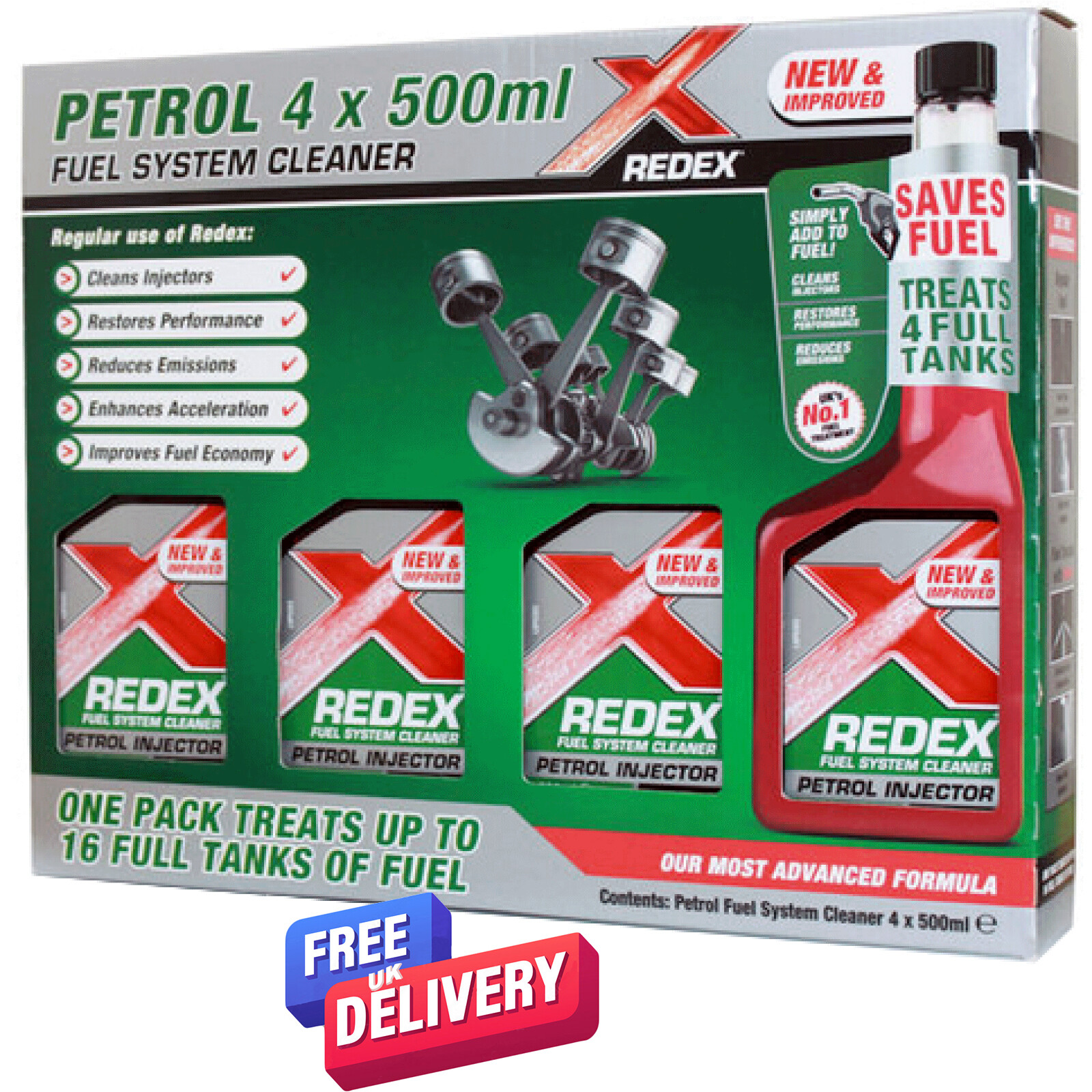 4 x 500ml Redex Advanced Petrol Fuel Engine Cleaner Redx Petrol | eBay