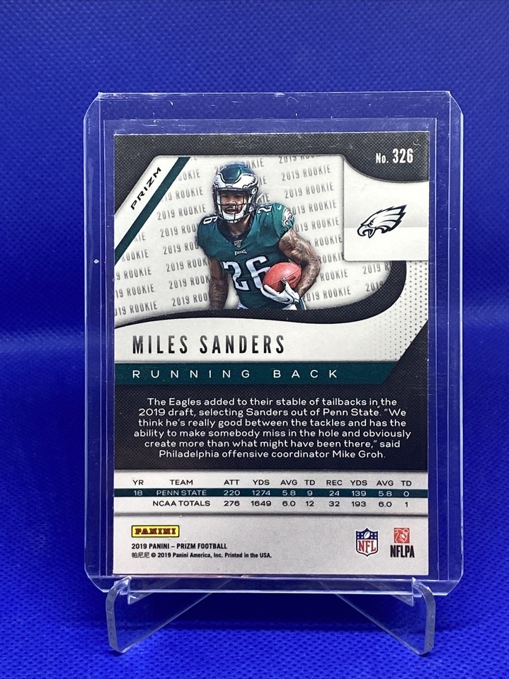2019 Panini Prizm Miles Sanders Rookie Gold Lazer Prizm RC #326 EAGLES ...