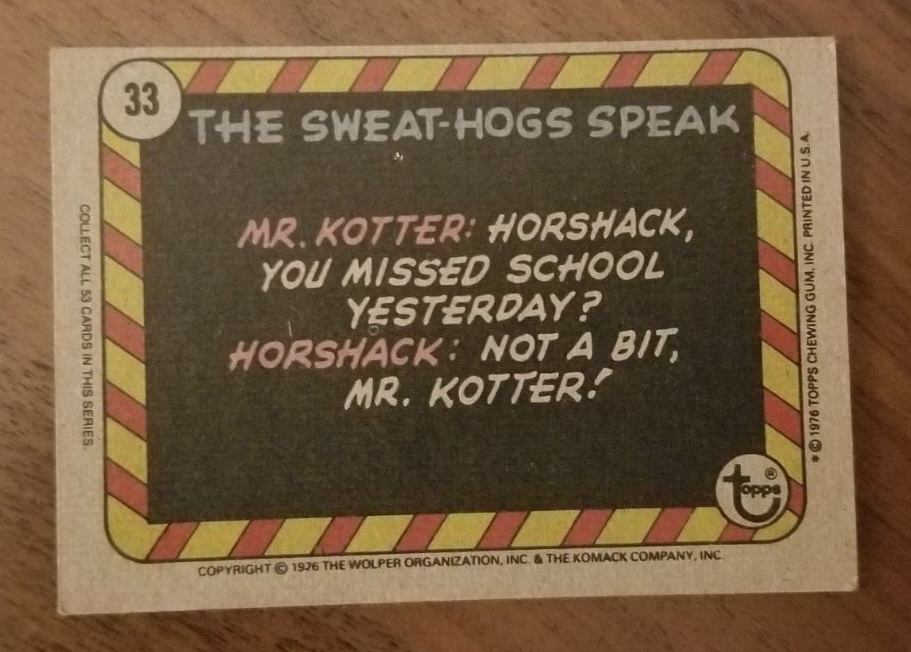 1976 Card Topps Welcome Back Kotter 33 Trading Card THE SWEAT-HOGS ...